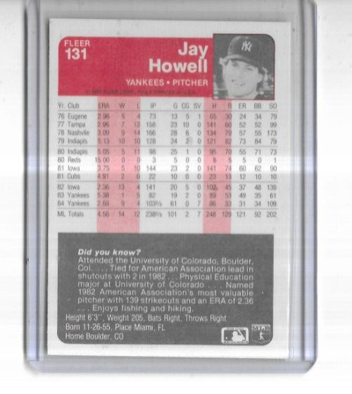 1985 Fleer #131 Jay Howell New York Yankees | eBay