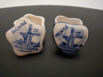 2 Delft Blue Handpainted Heart & Star Trinket Pill Box TS Holland Small ...