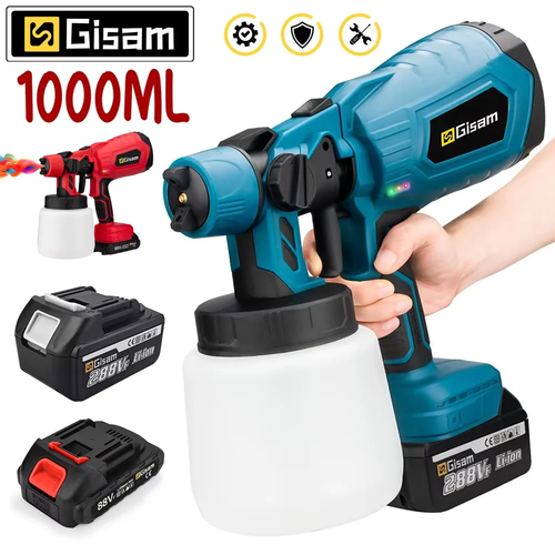 2 Battery Cordless Paint Sprayer Fence Wall Airless 21V HVLP Spray Gun ...