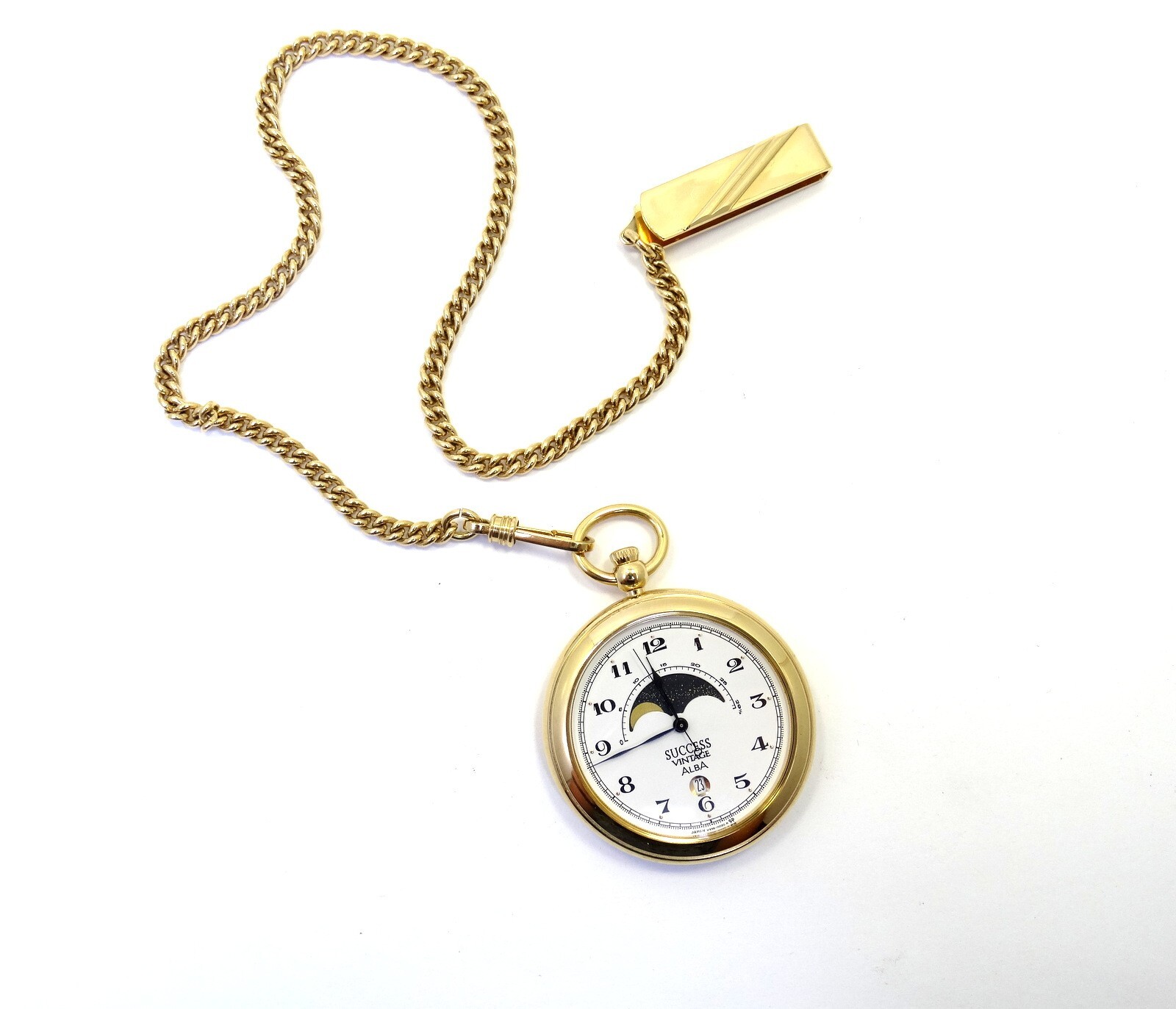 MOON PHASE Pocket Watch Seiko Success ALBA V338-0010 … - Gem