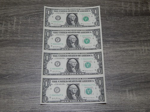 UNCUT SHEET OF (4) - U.S. $1 ONE DOLLAR BILLS GEM UNC MAKES A NICE GIFT ...
