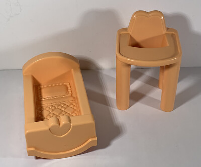 Vintage Playskool HIGH CHAIR & CRADLE Dollhouse Furniture | eBay