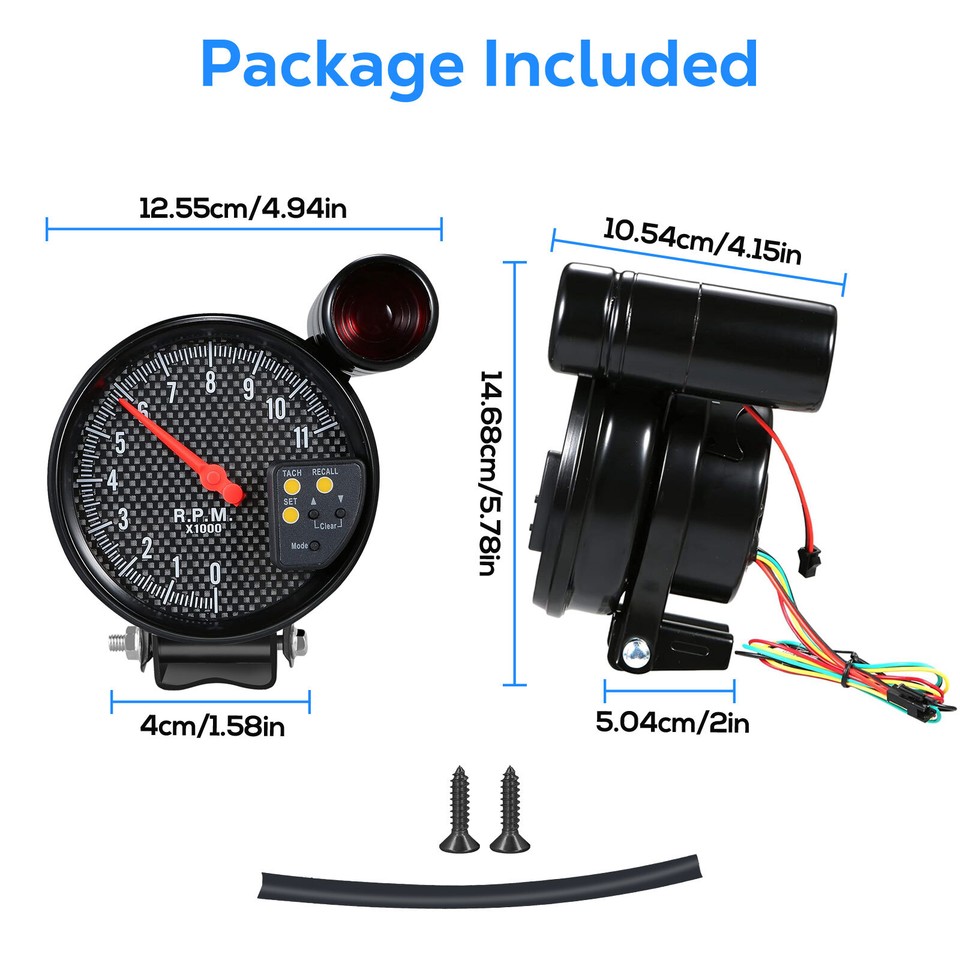 5inch Tachometer Gauge 7Color Backlit 0-11000 RPM Meter Kit with Shift ...