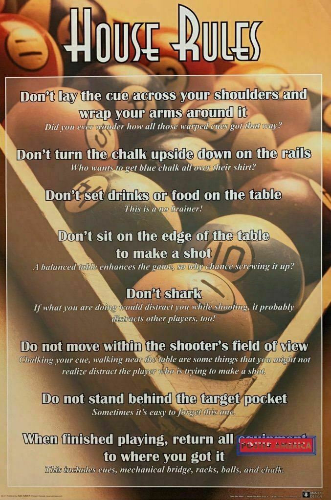 Pool Hall Billiards House Rules 2006 Mantis Design Poster 24 x 36 | eBay