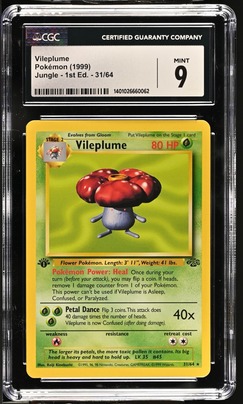 1st Ed Vileplume Non-Holo 1999 WOTC Pokemon Card 31/64 Jungle Set CGC 9 ...