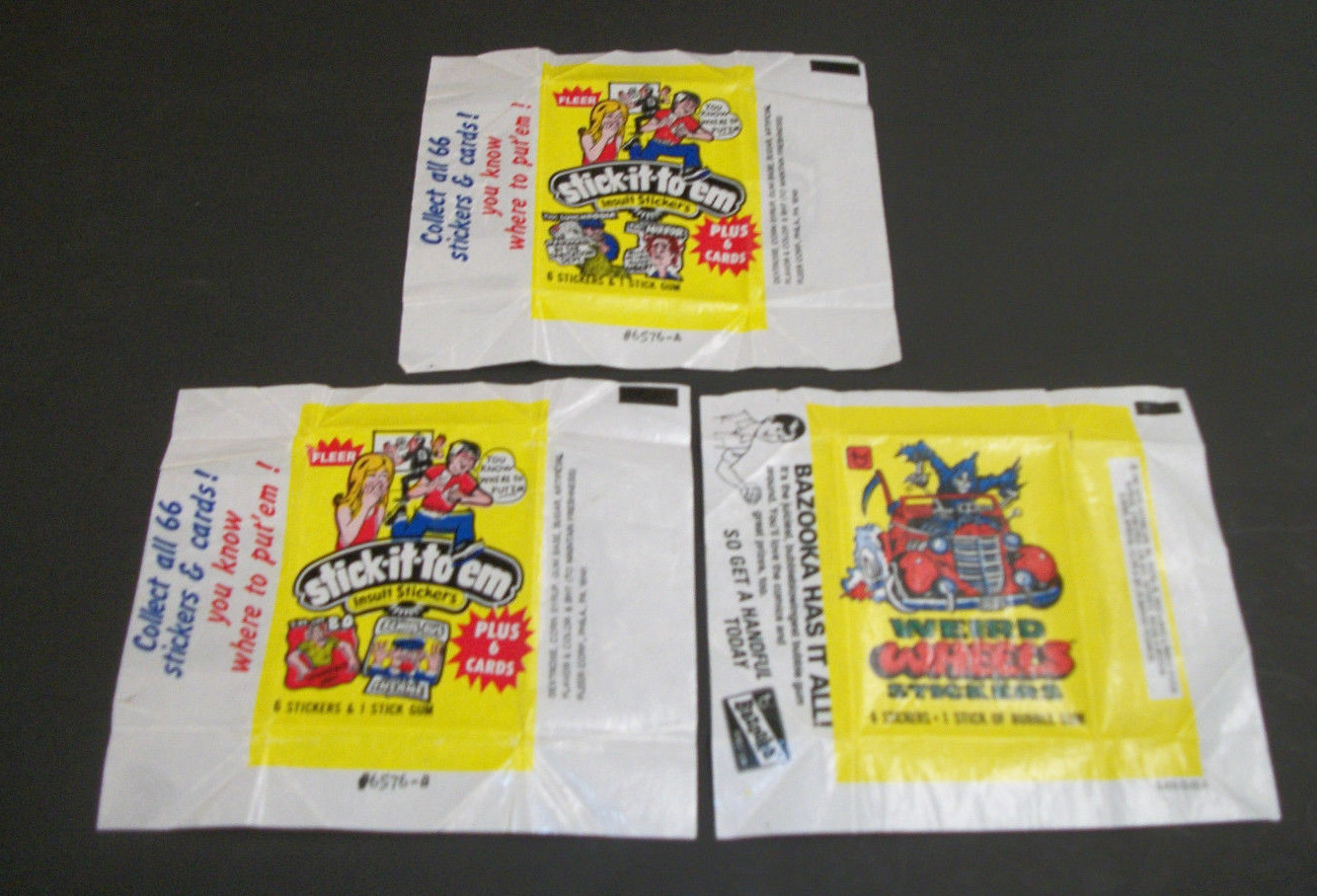 (3) VINTAGE TOPPS & FLEER WEIRD WHEELS & STICK-IT-TO EM WRAPPERS LOT | eBay