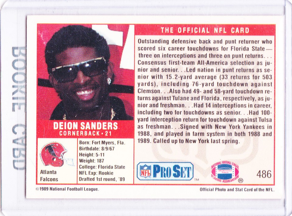 DEION SANDERS ROOKIE CARD 1990 Pro Set Football FSU RC Buffs COACH ...
