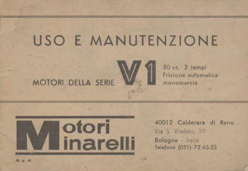 Reproduction Use and Maintenance Manual Engines Minarelli Of Series V1 ...