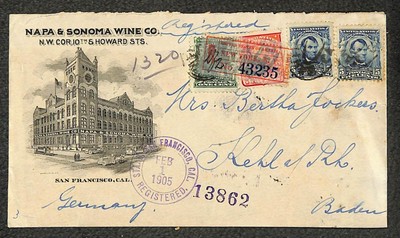 300 304 319 STAMPS CALIFORNIA TO GERMANY NAPA & SONOMA WINE REG AD ...