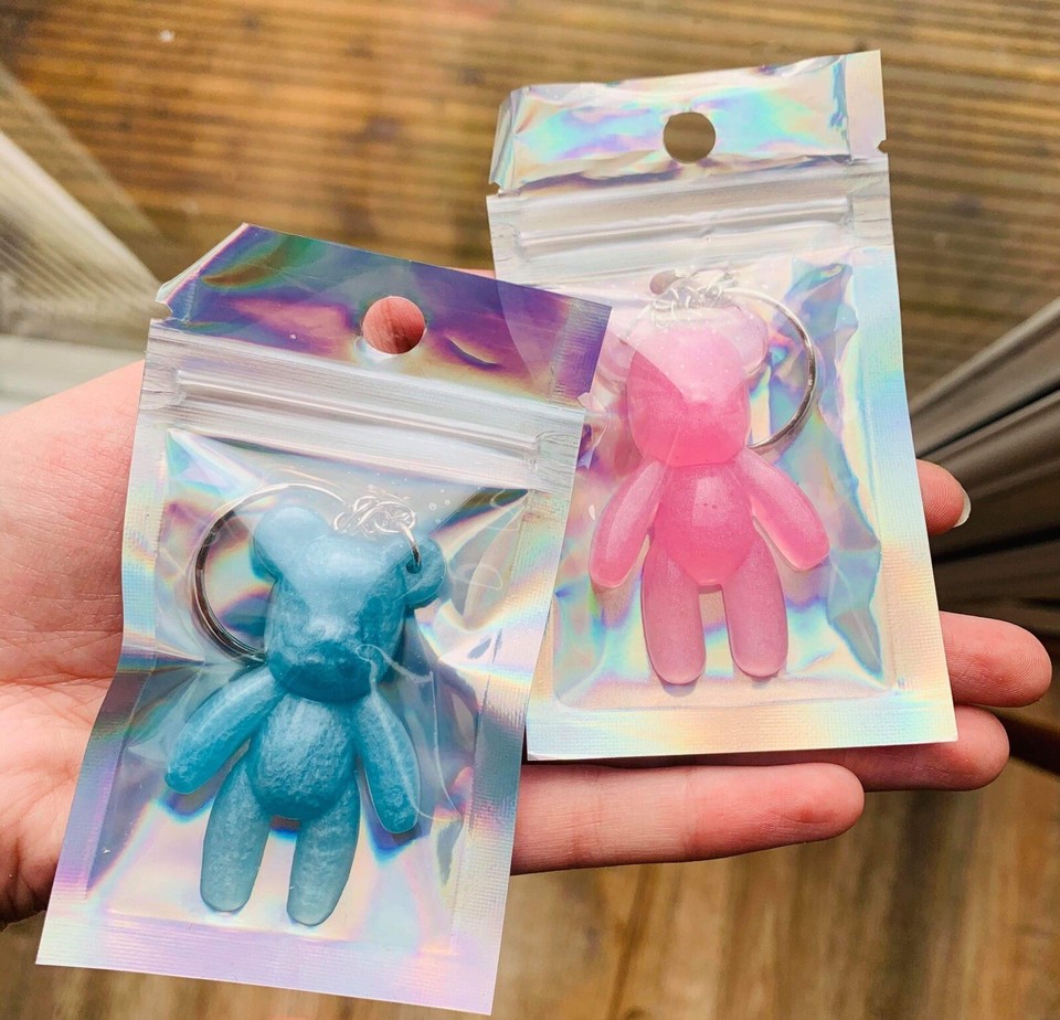 HANDMADE Small Resin Bear Key Ring Charm Pink Or Blue Available Gift ...