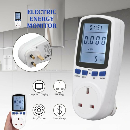 UK Plug-in Electricity Power Consumption Meter Energy Monitor Watt Kwh ...