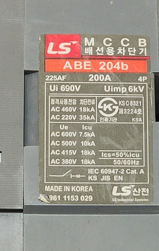 LS ELECTRIC MEC ABE 204B 200A 4P MCCB / MEC ABE 204B CIRCUIT BREAKERS ...