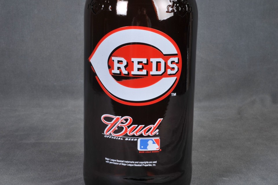 MLB Cincinnati Reds Budweiser 64 oz King Pitcher 15" GLASS Beer Bottle ...
