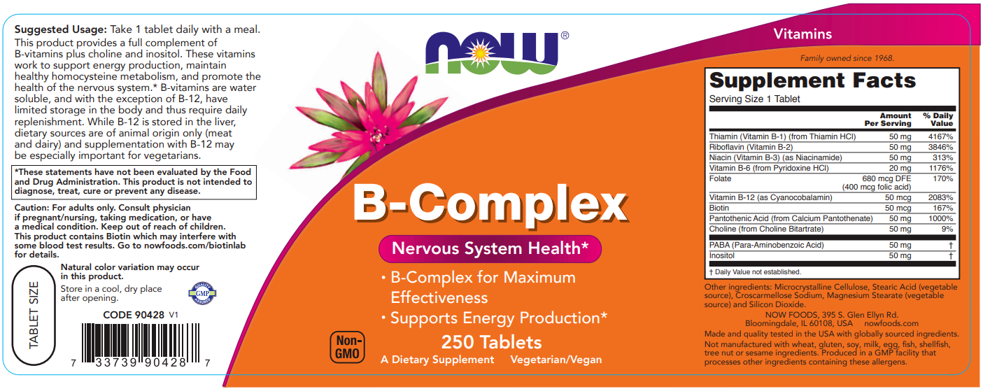 Now Foods B-Complex, B1, B2, B3, B6, B12 - 250 Tablets - Non GMO ...