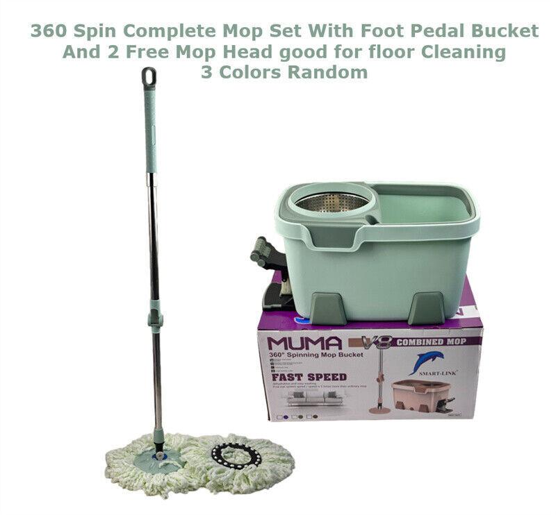 360 Spin Floor Mop Stainless Steel Bucket Foot Pedal 4 Microfiber Mop ...