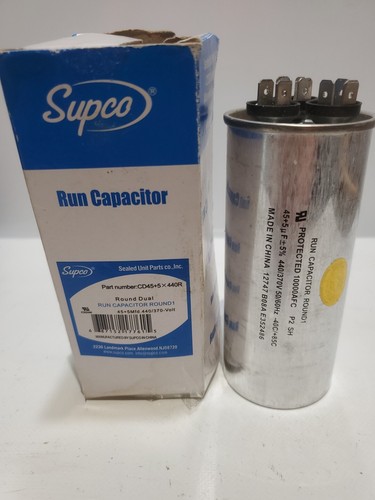Supco Air Conditioning HVAC Round Dual Motor Run Capacitor 45 + 5 MFD ...