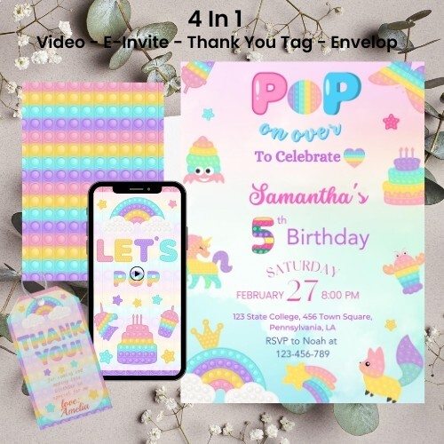 Pop It, Push Bubble, Pop On Over Popping Birthday Video Invite, 4 in 1 ...