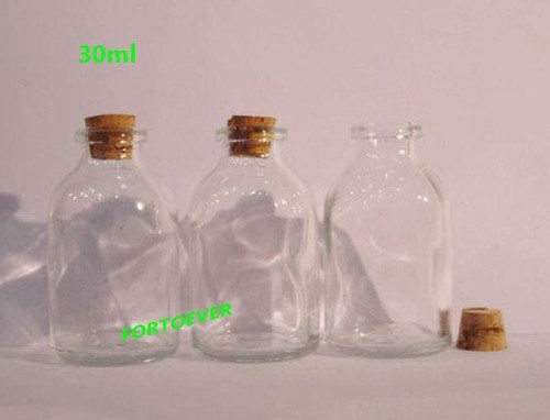 4pcs 30ML small transparent glass barrel Corks bottle Wishing Bottles ...