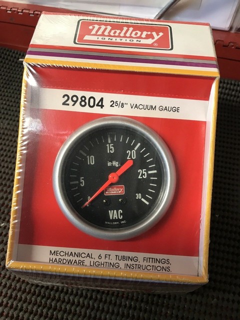Mallory #29804 2-5/8 Inch Vintage Mechanical Vacuum Gauge Kit Complete ...