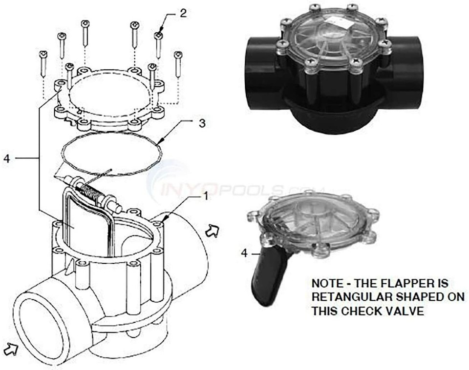Check Valve Cover w/ Flapper 7056 For Jandy 7235, 7236, 7305, 7511 ...