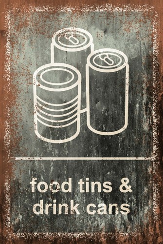 Recycling Food Tins Drink Cans Vintage Look Metal Sign, Pub Bar Cafe ...