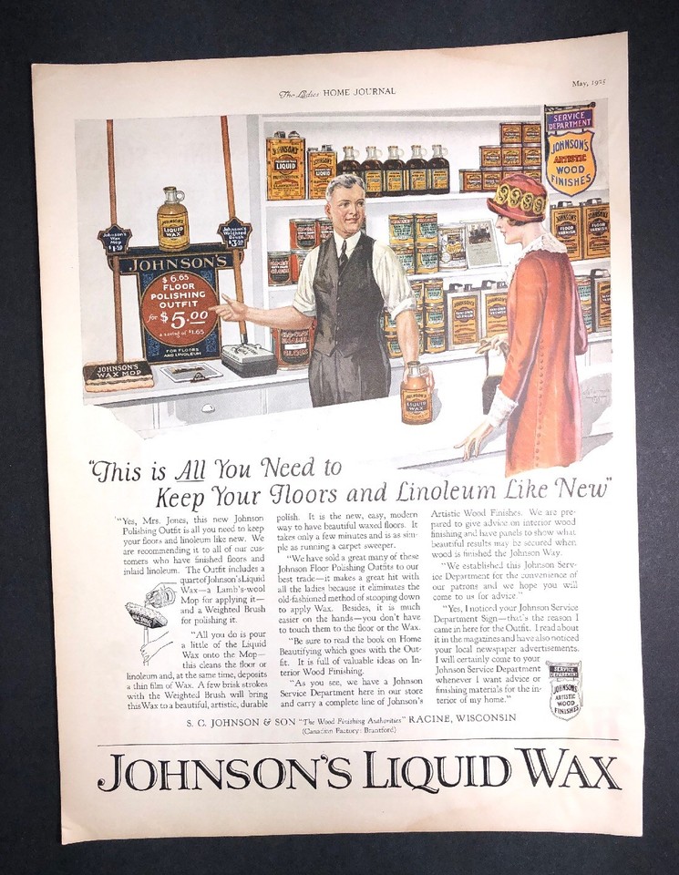 Johnson’s Wax 1925 Ad Pretty Flapper Girl Country Store Display Super ...