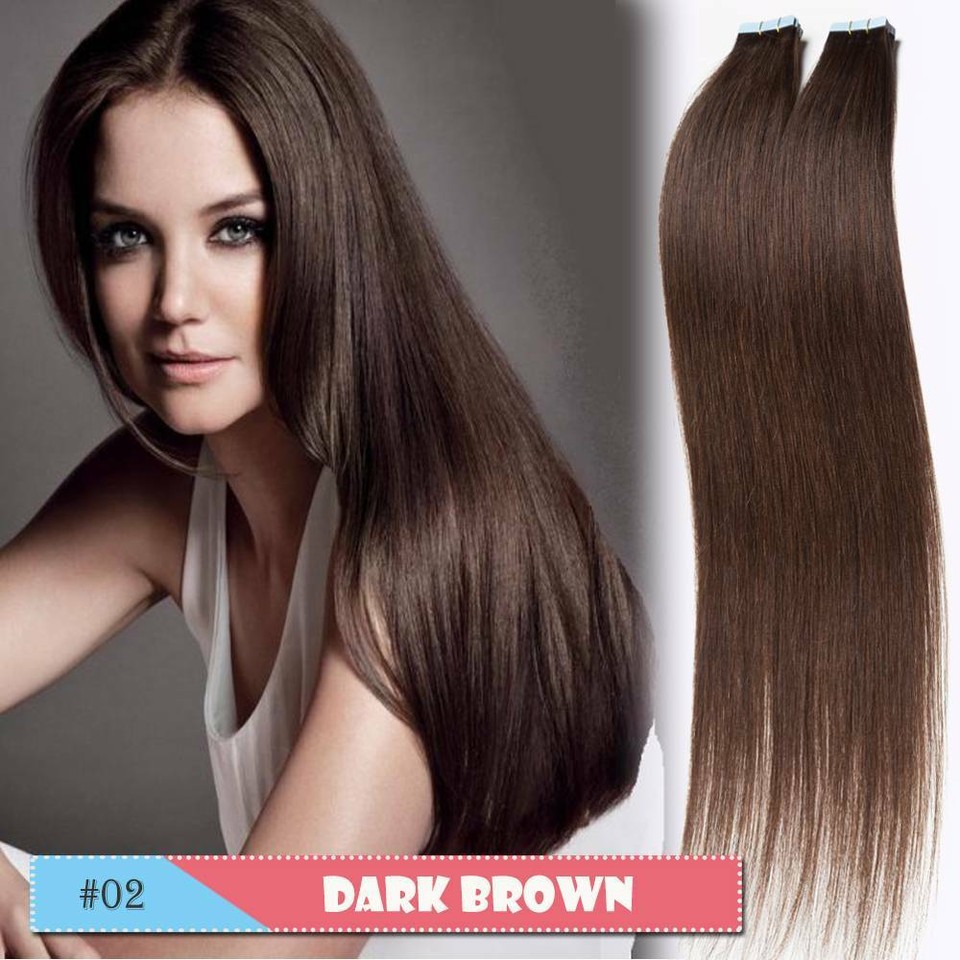Thick Wave Tape In Skin Weft Remy Human Hair Extensions Full Head 10/20 ...