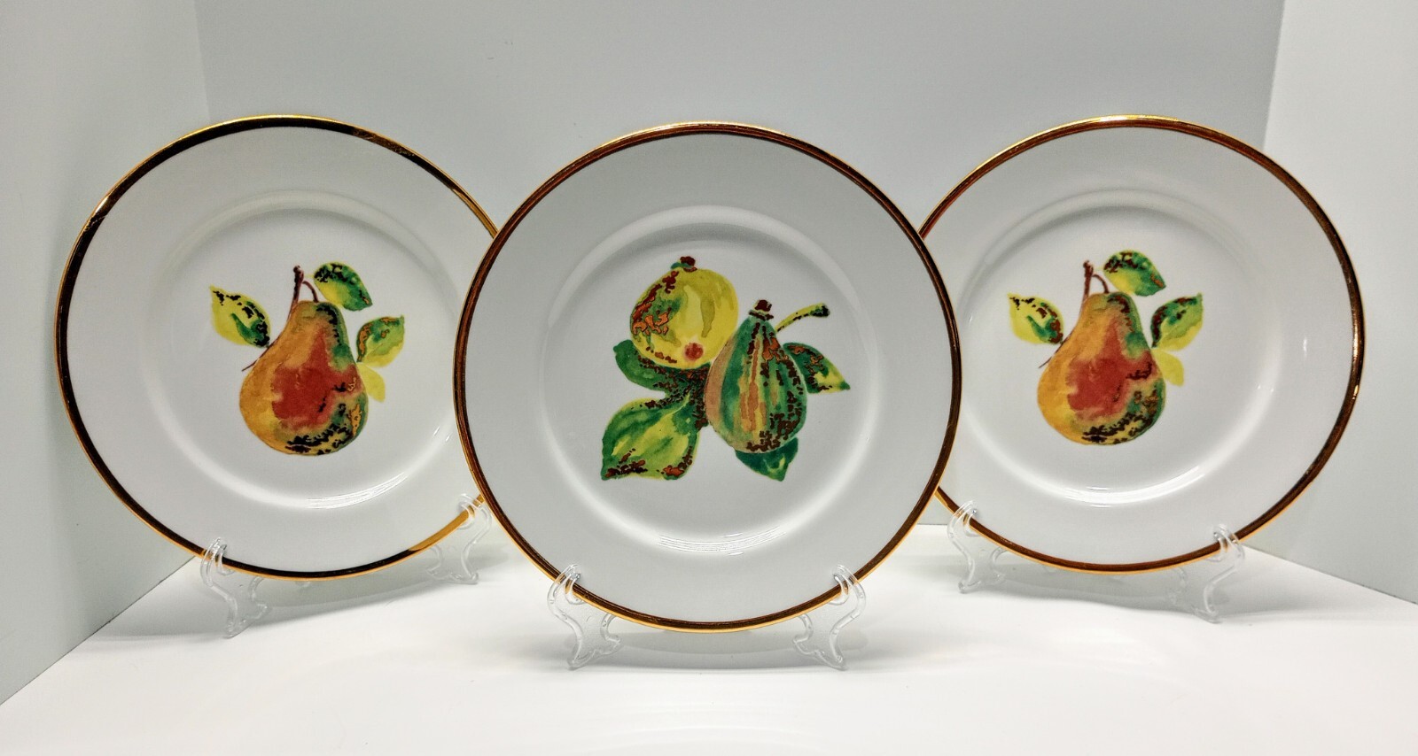 Set of 3 Cipa Porcellane Italy Fruit Salad Dessert Plates Pear Quince ...