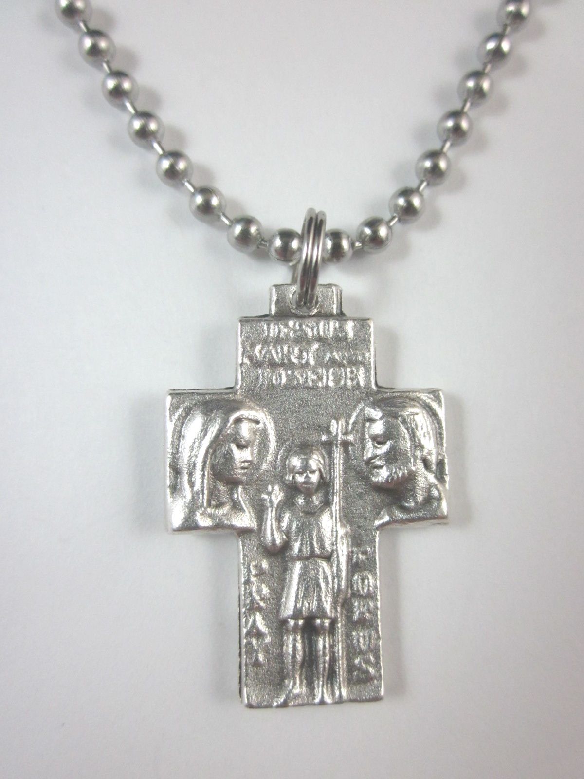 JMJ Holy Family / St Christopher Medal Cross Pendant Necklace 24" Ball ...