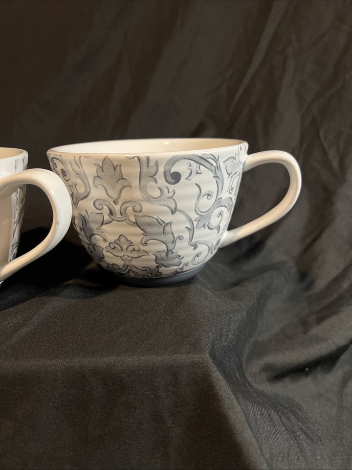 Portobello By Inspire Coffee Mugs Set Of 4 Grey And White Floral Design ...
