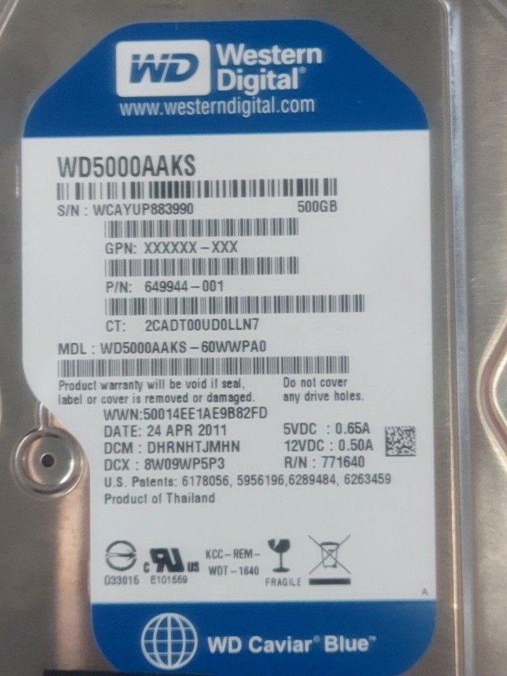 Western Digital WD5000AAKS 500GB SATA 3.5” Internal Hard Drive – WD ...