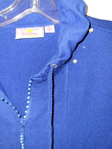 Quacker Factory Blue Jacket w/Rhinestone Full Frt Zip, Long Sleeve ...