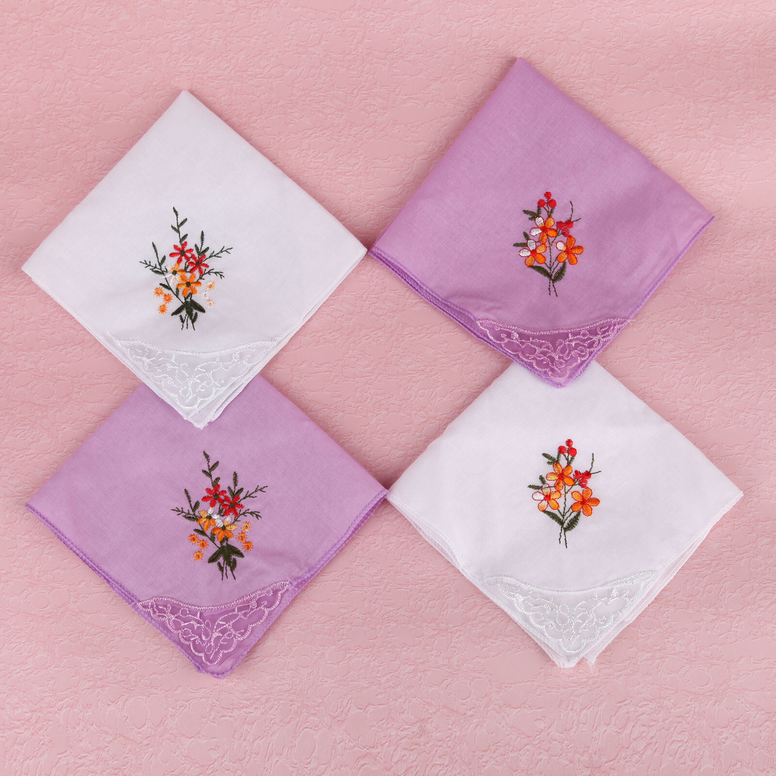 FED0201 White Women Floral Orchid Cotton Girls 8 Handkerchiefs Set ...