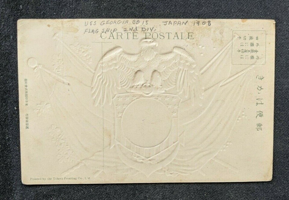 1908 USS Georgia BB15 US Navy Embossed Postcard Cover Sent from Japan ...