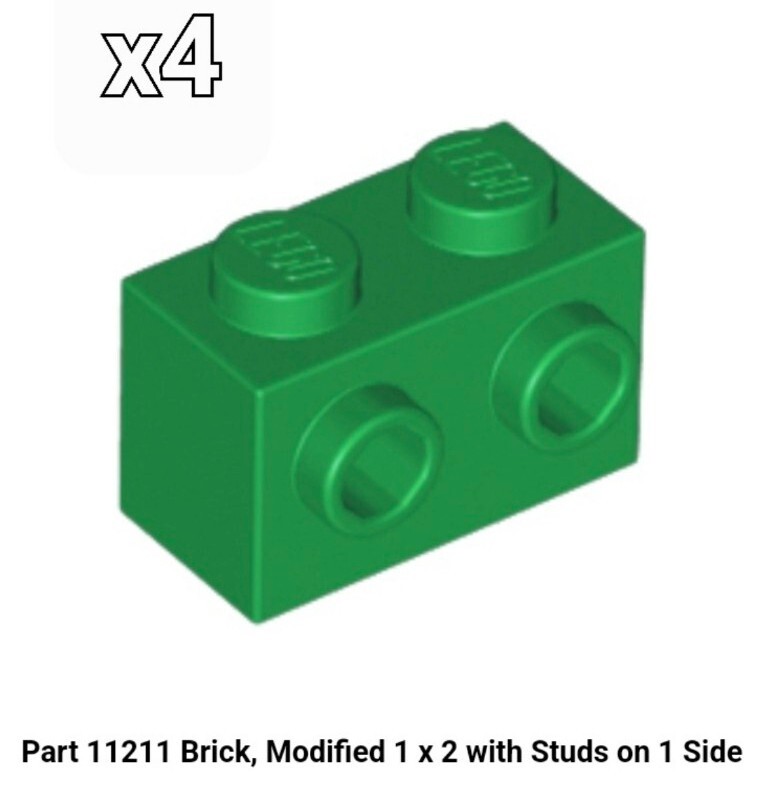 11211 LEGO NEW Parts Brick Modified 1x2 w/ Side Studs GREEN - Lot of 4 ...