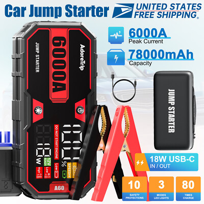Portable 6000A Car Jump Box 12v Battery Jumper Starter Booster Truck ...