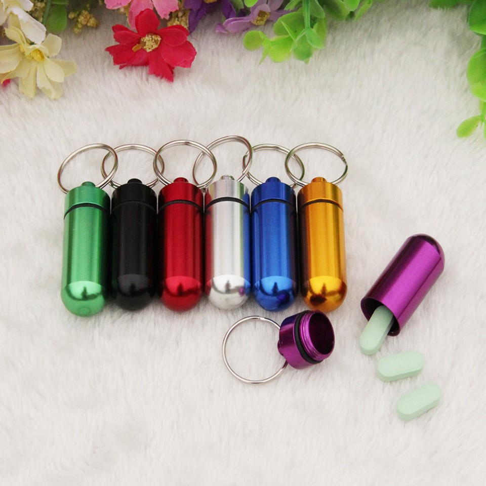Mini Keyring Pill Box Tablet Stash Safe Storage Keychain Holder Mult ...
