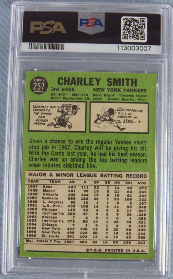1967 Topps #257 Charley Smith PSA 9 MINT EZ64 | eBay