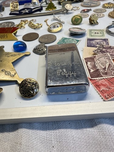 Junk Drawer Lot Vintage Military Pins Patch Buttons Cards Knife Zippo ...