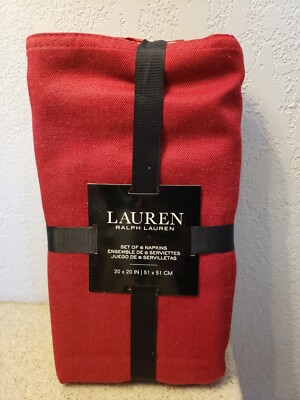 NWT Set 6 RALPH LAUREN Textured Cotton Blend Ruby Red Dinner Napkins | eBay