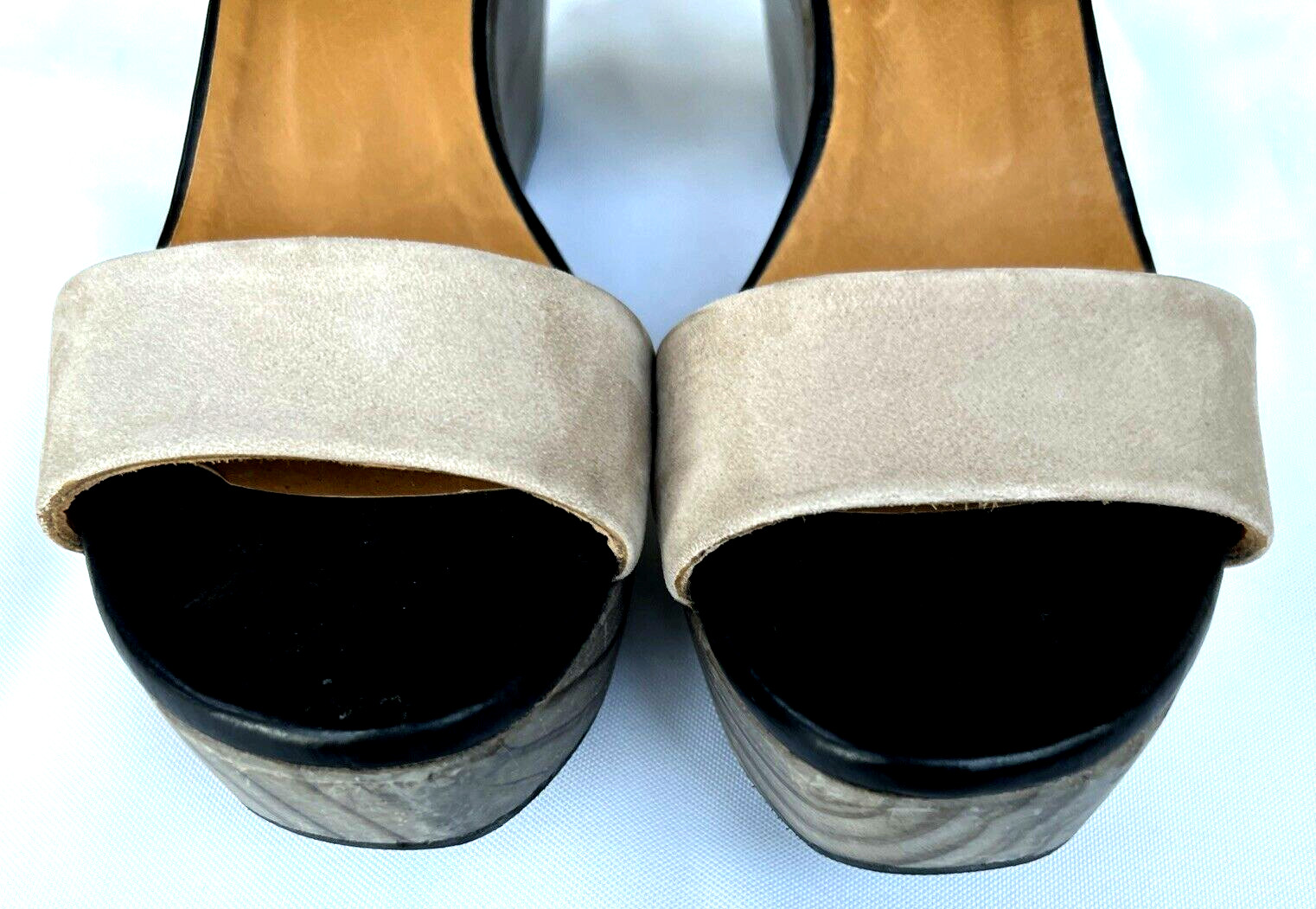 Coclico Taupe & Black Leather Platform Wedge Sandals … - Gem