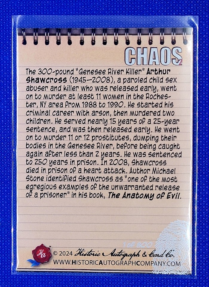 2024 Historic Autographs Chaos 2 The Genesee River Serial Killer 1/800 ...