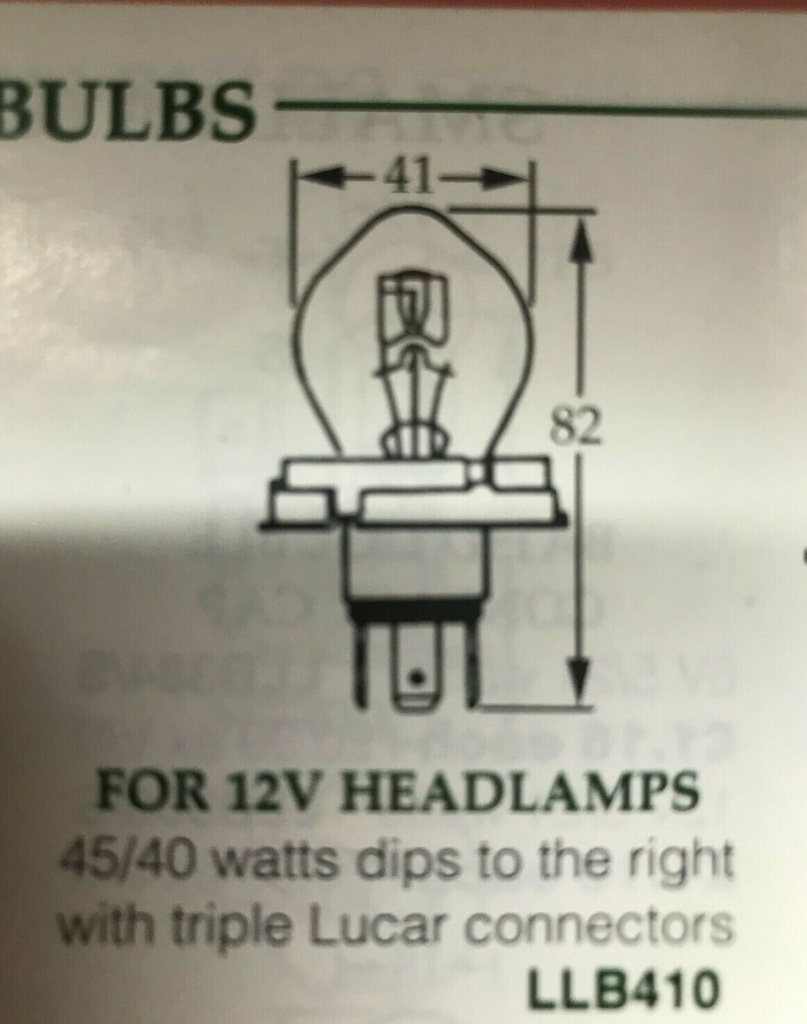 LUCAS LLB410 12V VOLT 45/40W R2 UEC P45T HEADLIGHT LAMP BULB ...