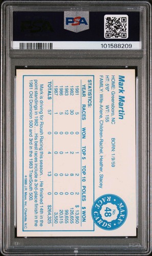 Mark Martin 1988 Maxx RC Card #48 Autograph PSA DNA NM-MT 8 AUTO 7 Pop ...
