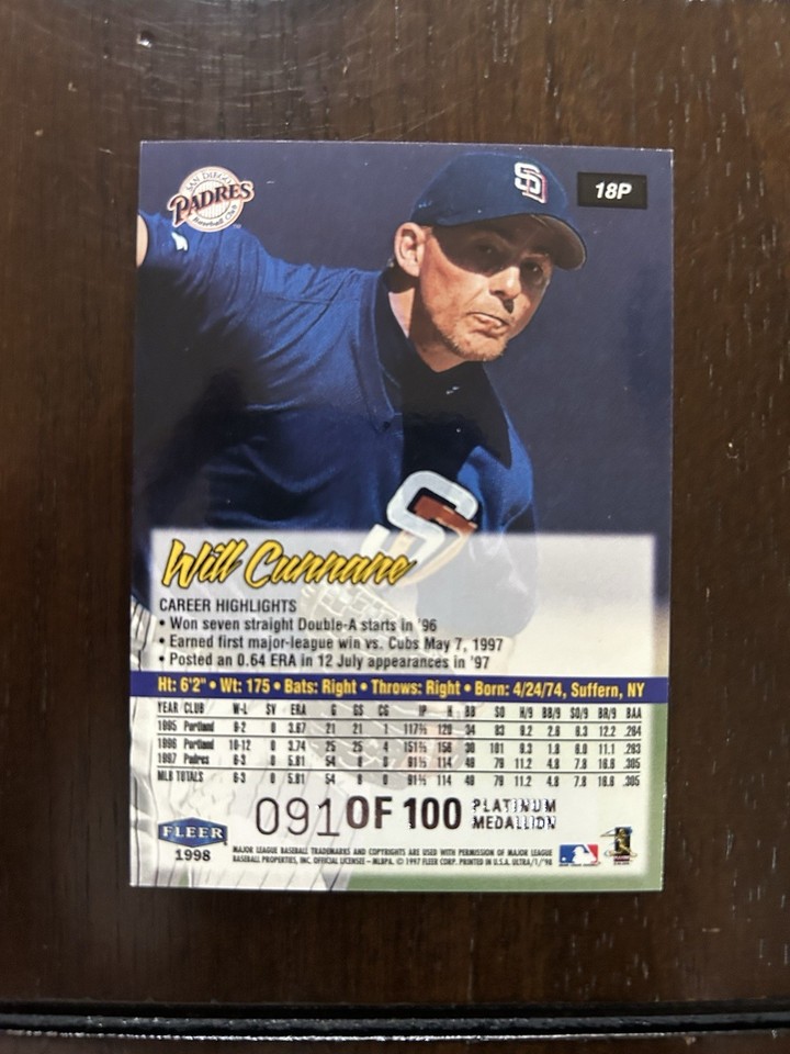1998 Ultra - Will Cunnane #18P Platinum Medallion Edition /100 | eBay