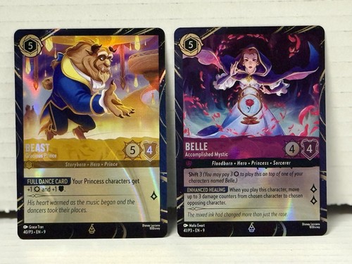 Lorcana DCA Promo Belle Accomplished Mystic AND Beast Gracious Prince ...