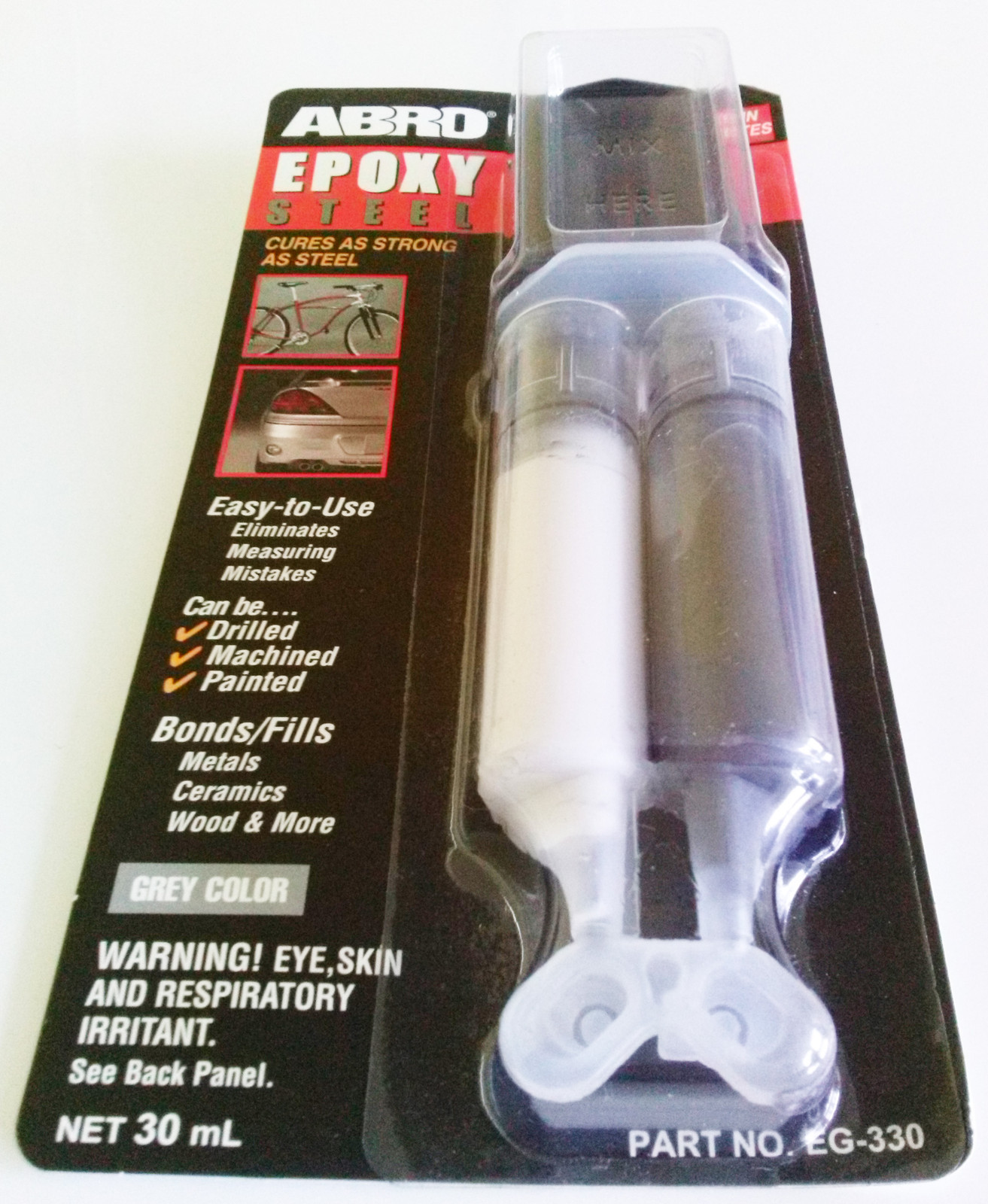 ABRO EPOXY STEEL grey color EG-330 30ml Steel Bonds / Fills Metals ...