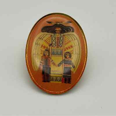 Vintage Native American Mother Angel Children Oval Gold Tone Enamel ...