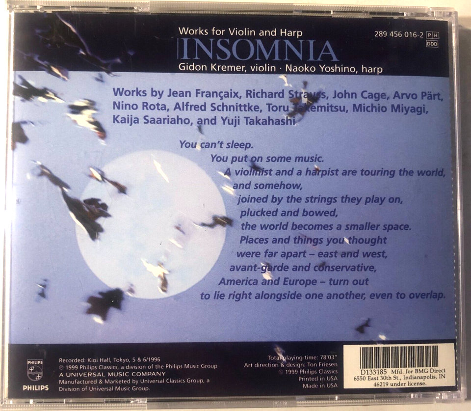 Gidon Kremer/Naoko Yoshino Insomnia (CD Philips 1999) 289 456 016-2 ...