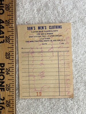 1960s Don's Men's Clothing Store Receipt Erlton NJ Note on Back Vtg | eBay